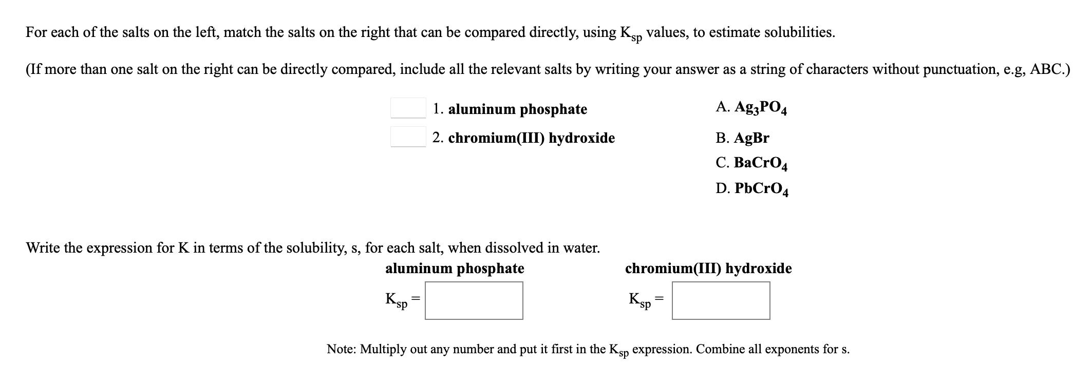 Solved For each of the salts on the left, match the salts on | Chegg.com