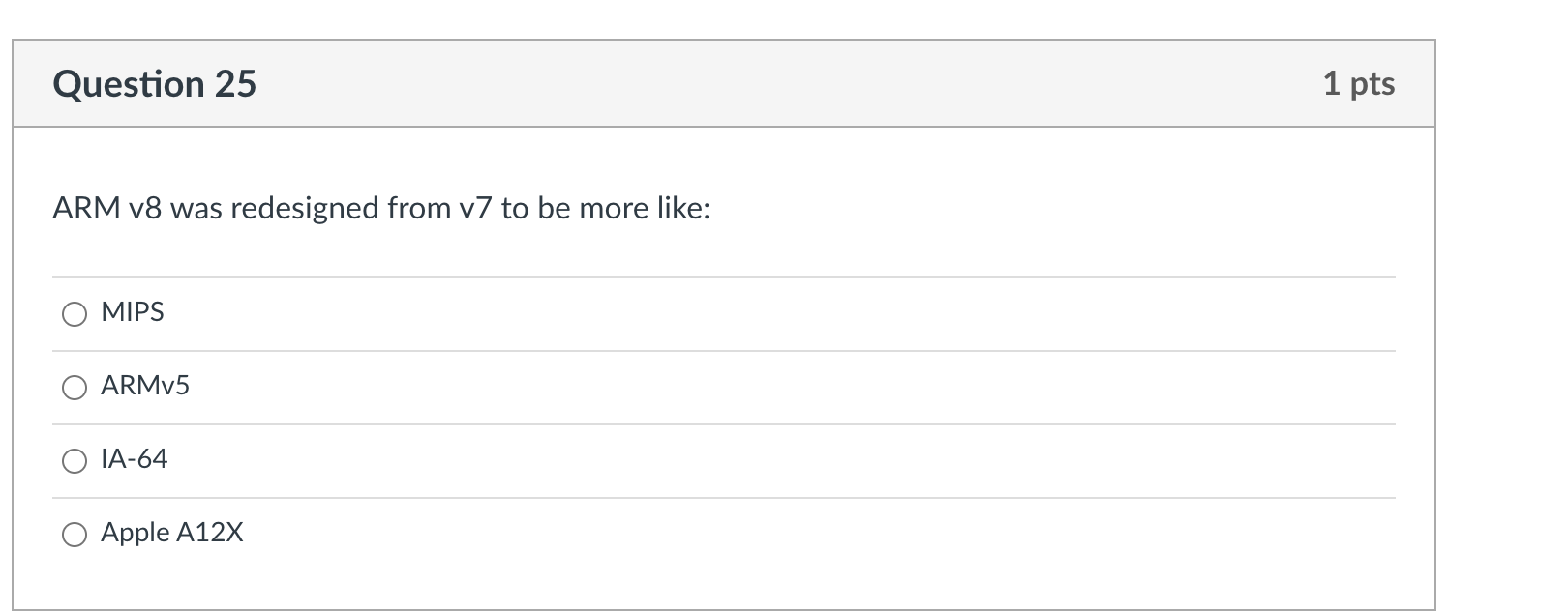 Solved Question 25 1 pts ARM v8 was redesigned from v7 to be | Chegg.com