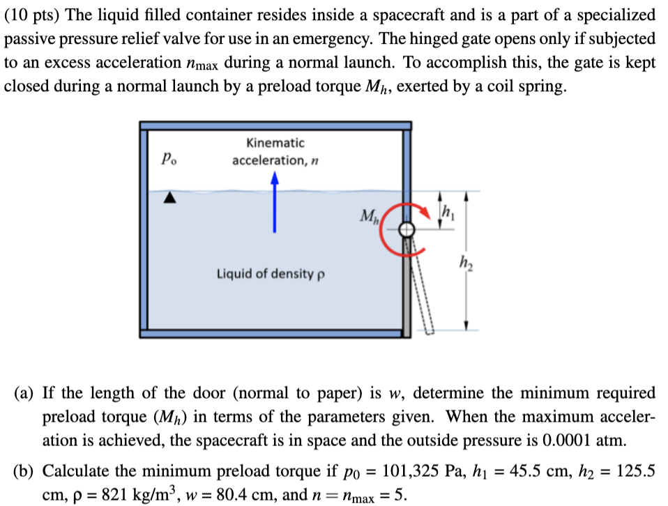 Solved (10 pts) The liquid filled container resides inside a | Chegg.com