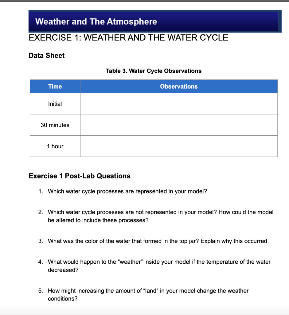 Weather and The Atmosphere EXERCISE 1: WEATHER AND | Chegg.com