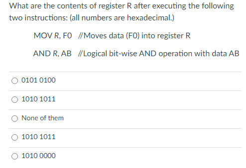 Solved What are the contents of register R after executing | Chegg.com