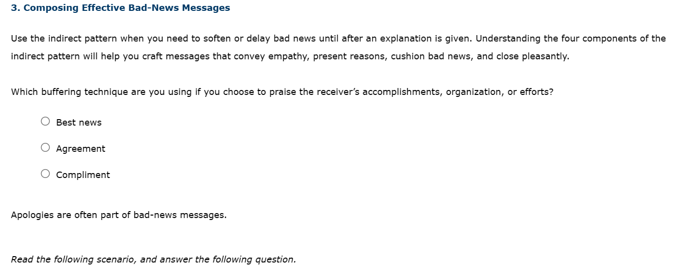 Solved 3. Composing Effective Bad-News Messages Use the | Chegg.com
