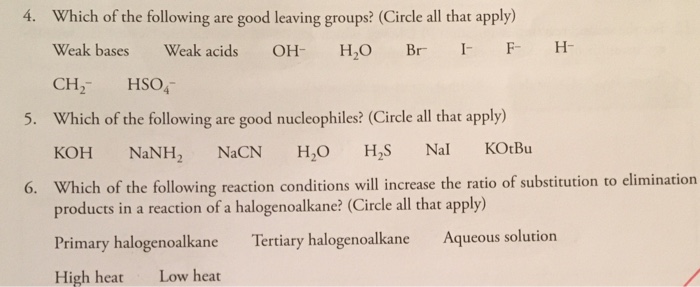 Solved Which of the following are good leaving groups | Chegg.com