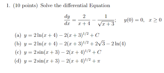 Solved (10 ﻿points) ﻿Solve the differential | Chegg.com