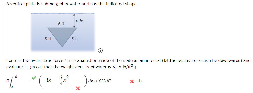 Solved A vertical plate is submerged in water and has the | Chegg.com