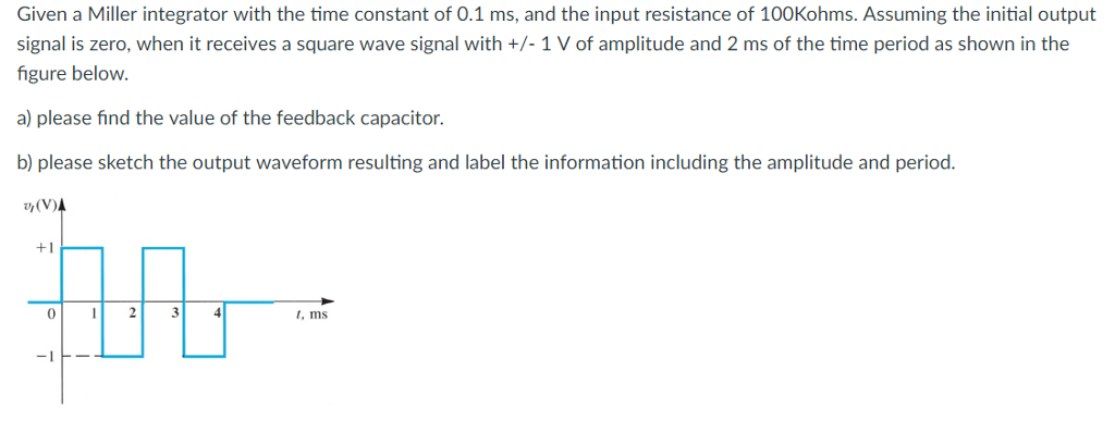 Solved Given a Miller integrator with the time constant of | Chegg.com