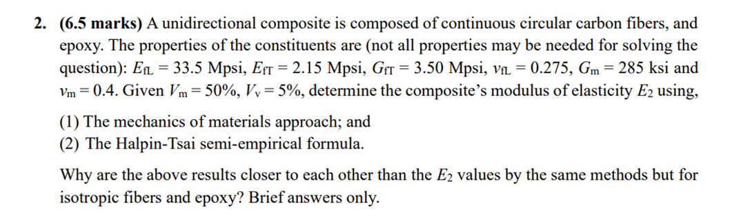 Solved (6.5 marks) A unidirectional composite is composed of | Chegg.com