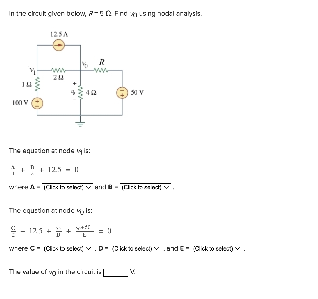 Solved In the circuit given below, R=5Ω. Find v0 using nodal | Chegg.com