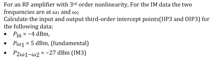 Solved For an RF amplifier with 3rd order nonlinearity, For | Chegg.com
