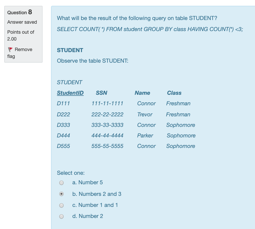 Solved Question 5 Table ENROLLMENT is: Answer saved Points | Chegg.com