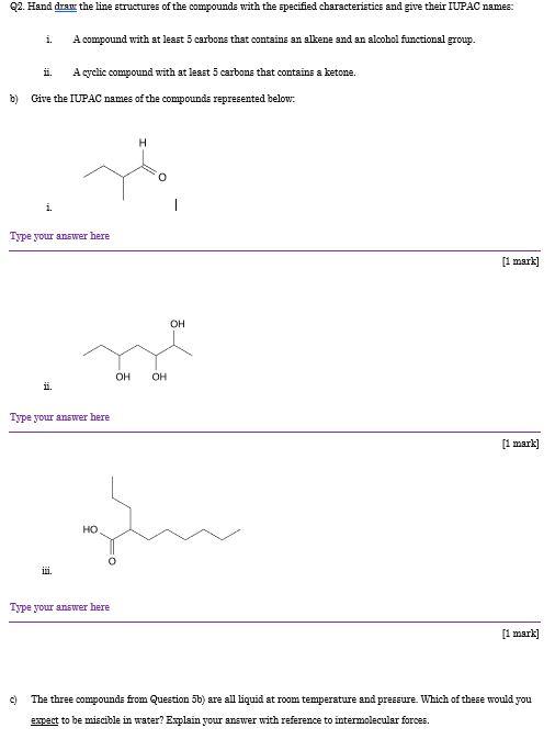 Solved Q2. Hand draw the line structures of the compounds | Chegg.com