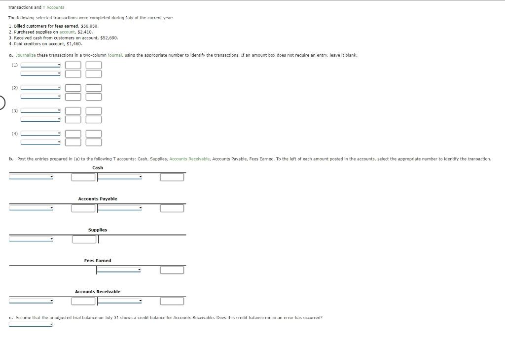 Solved Transactions And T Accounts The Following Selected Chegg