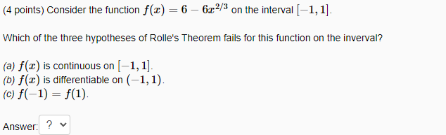 Solved (4 points) Consider the function f(x)=6−6x2/3 on the | Chegg.com
