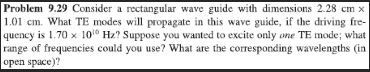 Solved Problem 9.29 Consider a rectangular wave guide with | Chegg.com