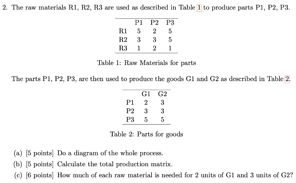 Solved The raw materials R1, R2, R3 are used as described in | Chegg.com