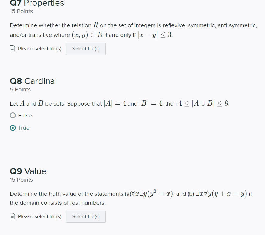 Solved Q7 Properties 15 Points Determine whether the | Chegg.com