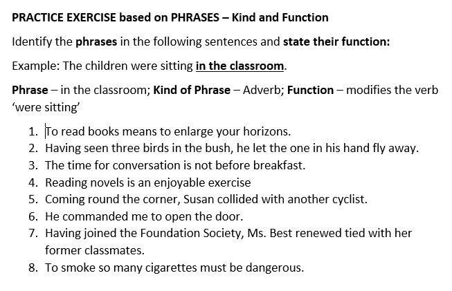 Solved PRACTICE EXERCISE based on PHRASES - Kind and | Chegg.com