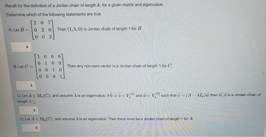 Solved Recall for the definition of a Jordan chain of length | Chegg.com