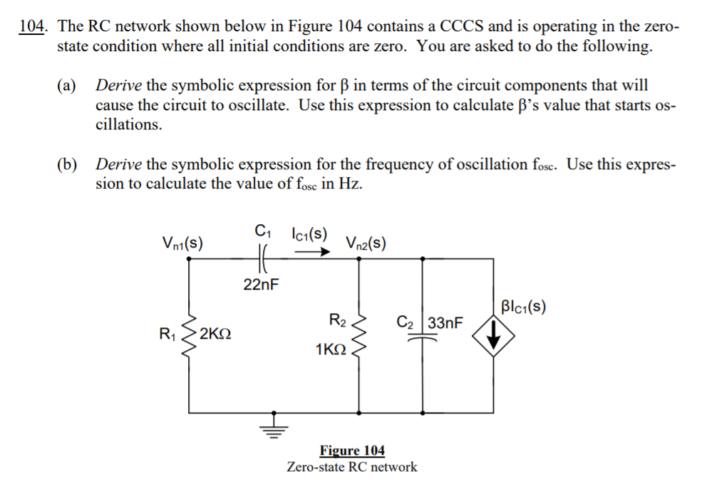 Solved 104. The RC network shown below in Figure 104 | Chegg.com