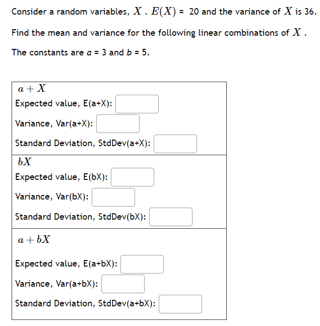 Solved variance of X is 36 . ombinations of X. | Chegg.com