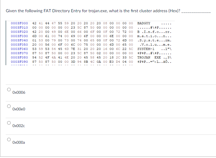 Solved Given the following FAT Directory Entry for | Chegg.com