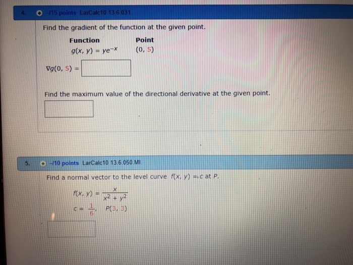 Solved Find the gradient of the function at the given point. | Chegg.com