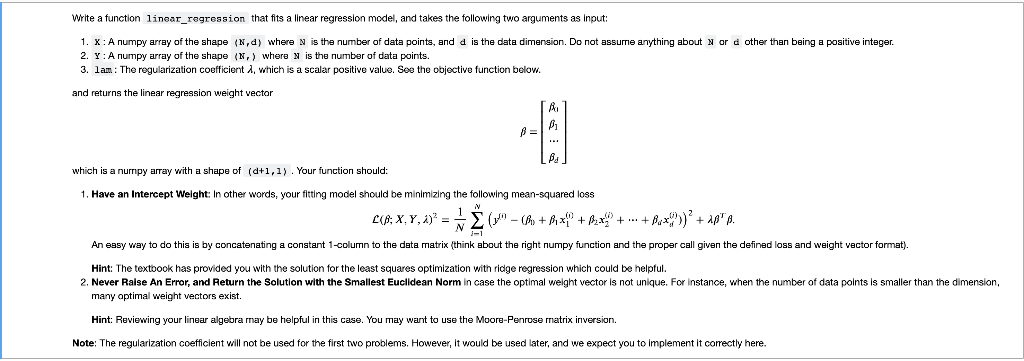 Write a function linear_regression that fits a | Chegg.com