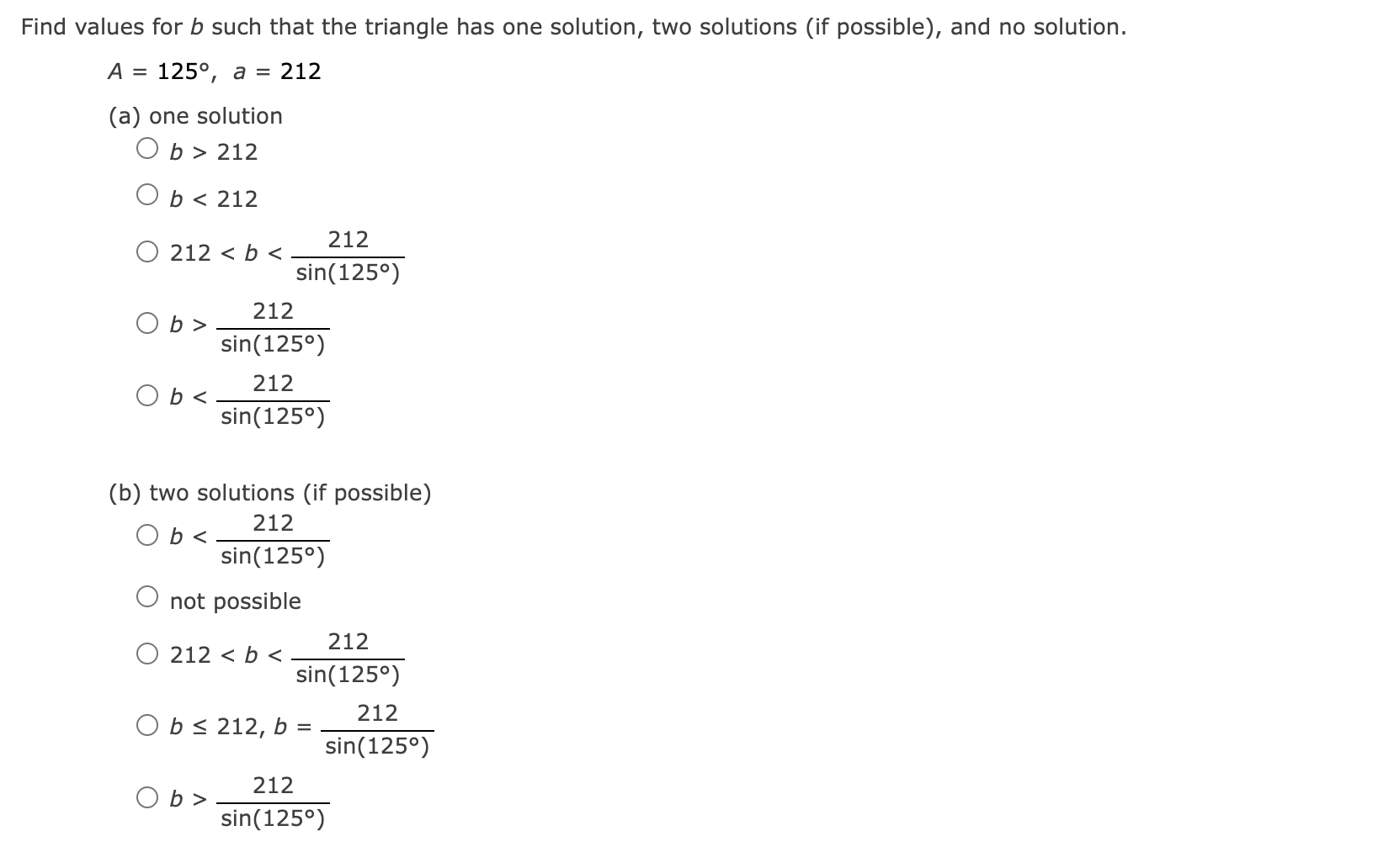 ind values for b such that the triangle has one | Chegg.com