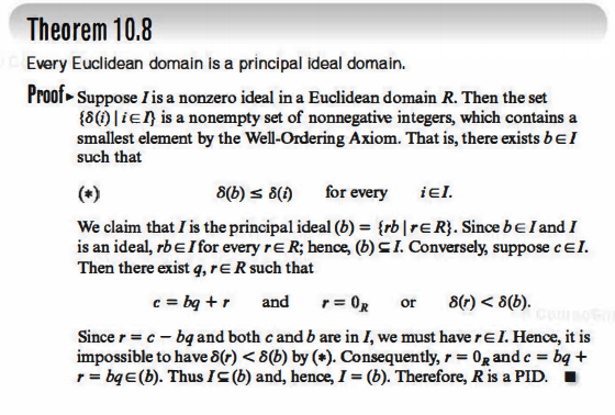 Solved Theorem 10.8 Every Euclidean domain is a principal | Chegg.com