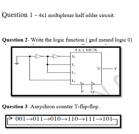 Solved Question 1 - 4xl multiplexer half adder circuit. | Chegg.com
