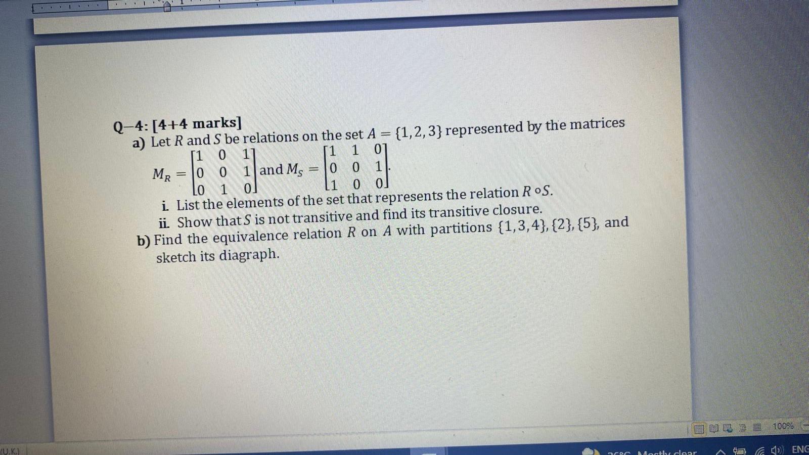 Solved Q-4: [4+4 marks] a) Let R and S be relations on the | Chegg.com