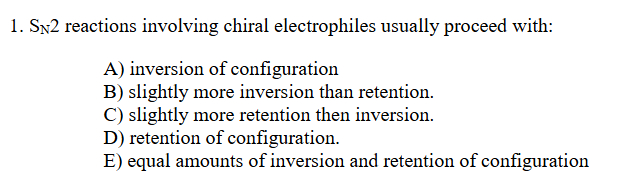 Solved 1. \( \mathrm{S}_{\mathrm{N}} 2 \) ﻿reactions | Chegg.com