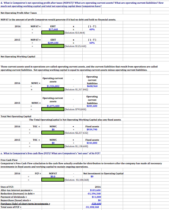 d. What is Computron's net operating profit after | Chegg.com