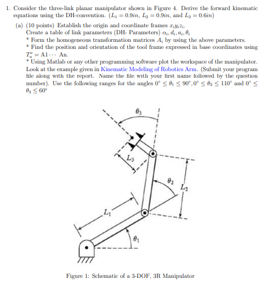 Consider the three-link planar manipulator shown in | Chegg.com