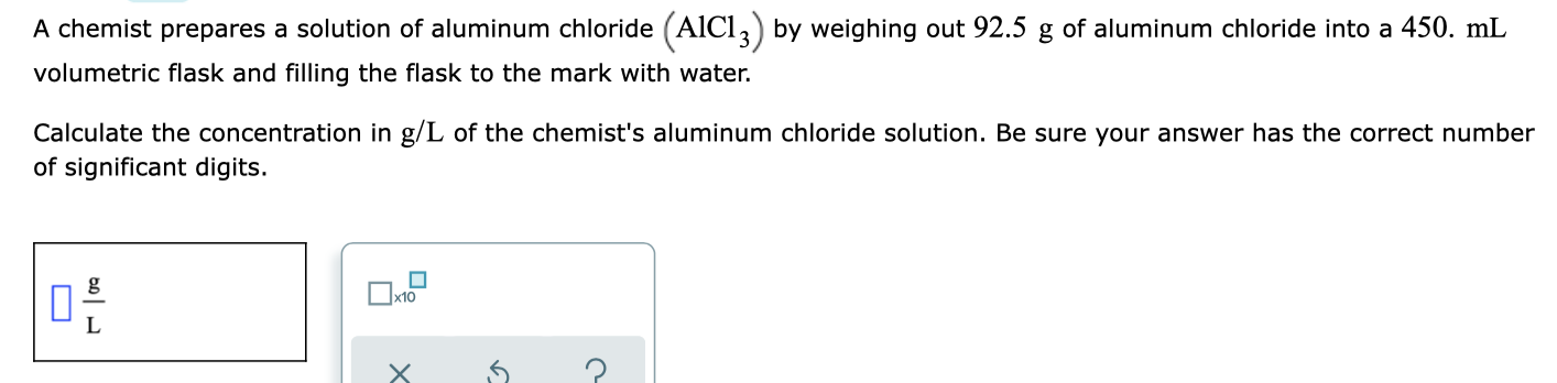 Solved A chemist prepares a solution of aluminum chloride | Chegg.com