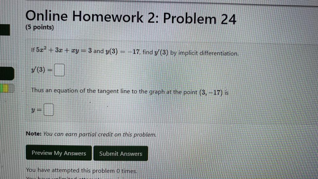 Solved Online Homework 2: Problem 24 (5 points) If | Chegg.com
