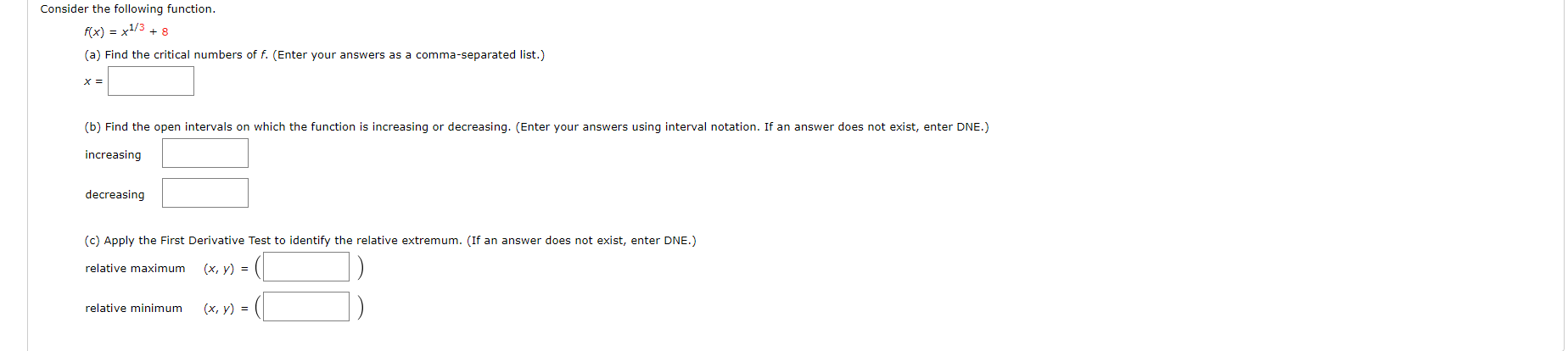 Solved Consider the following function. f(x) = x1/3 + 8 (a) | Chegg.com