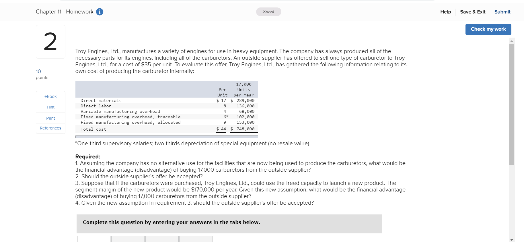 Solved Chapter 11 - Homework A Saved Help Save & Exit Submit | Chegg.com
