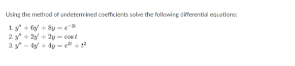Solved Using the method of undetermined coefficients solve | Chegg.com