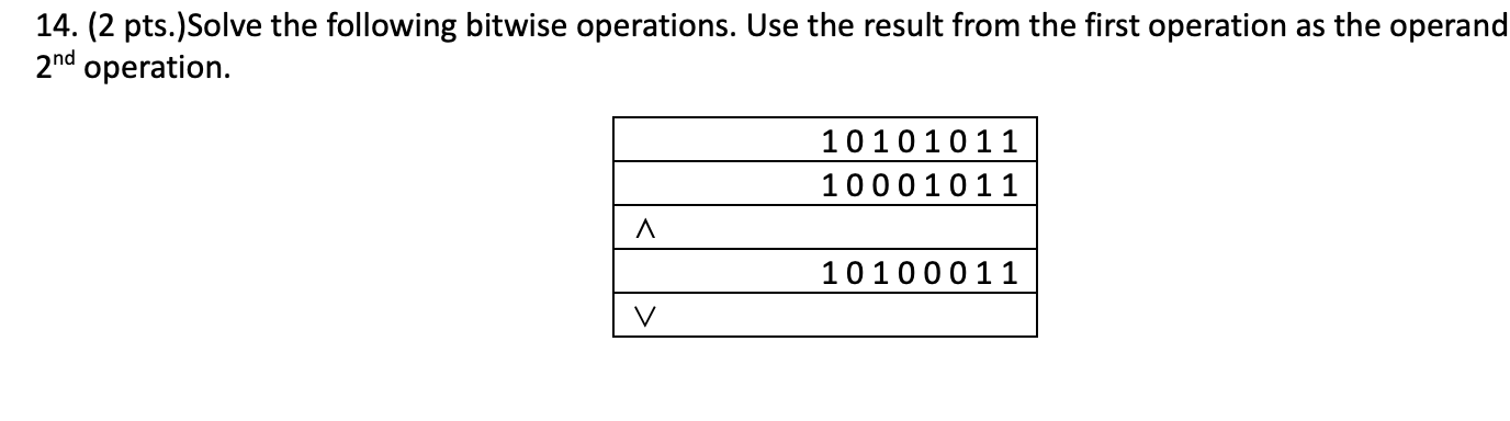 Solved 14. (2 pts.)Solve the following bitwise operations. | Chegg.com