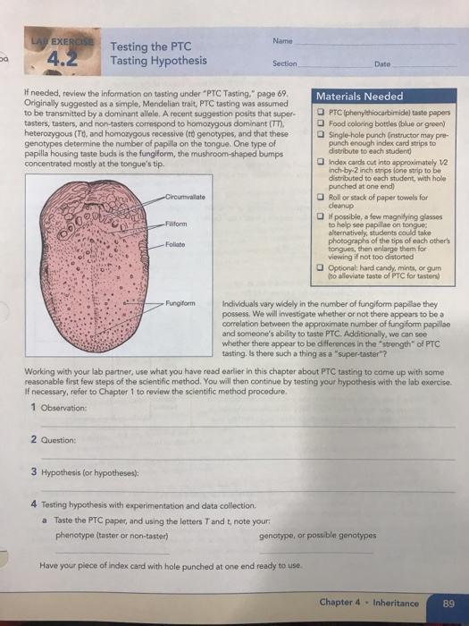 Solved EXERSETesting the PTC 4.2 Tasting Hypothesis Date If | Chegg.com