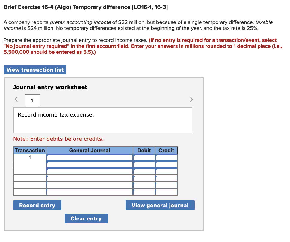 Solved Brief Exercise 16-4 (Algo) Temporary difference | Chegg.com