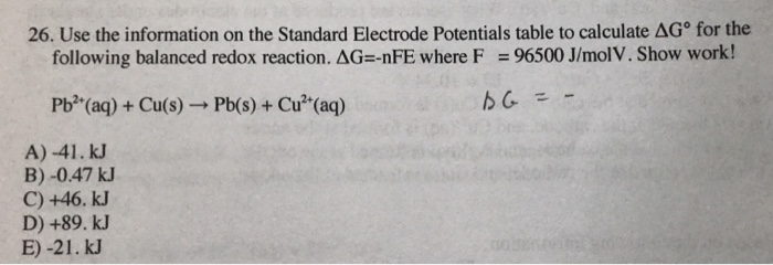 Solved 26, Use the information on the Standard Electrode | Chegg.com