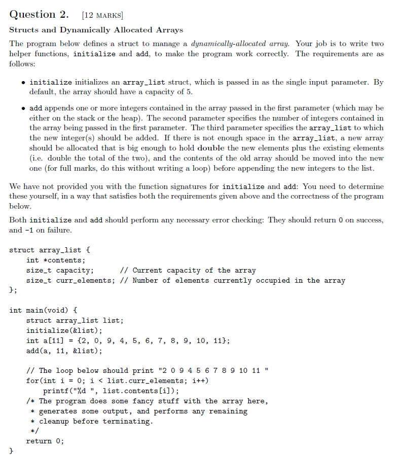 Question 2. [12 MARKS] Structs and Dynamically | Chegg.com