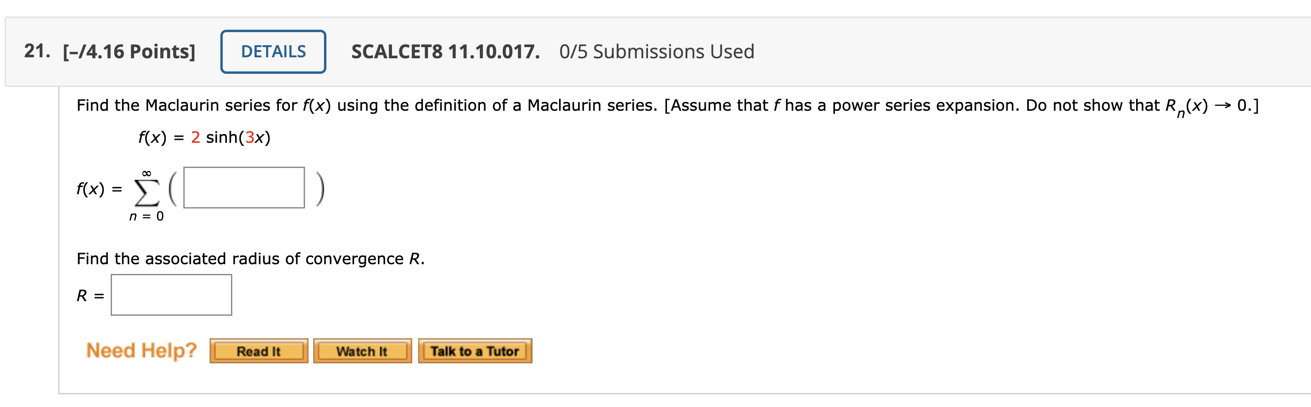 Solved 21. [-14.16 Points] DETAILS SCALCET8 11.10.017. 0/5 | Chegg.com