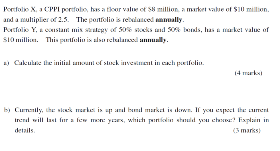 Solved Portfolio X, a CPPI portfolio, has a floor value of | Chegg.com