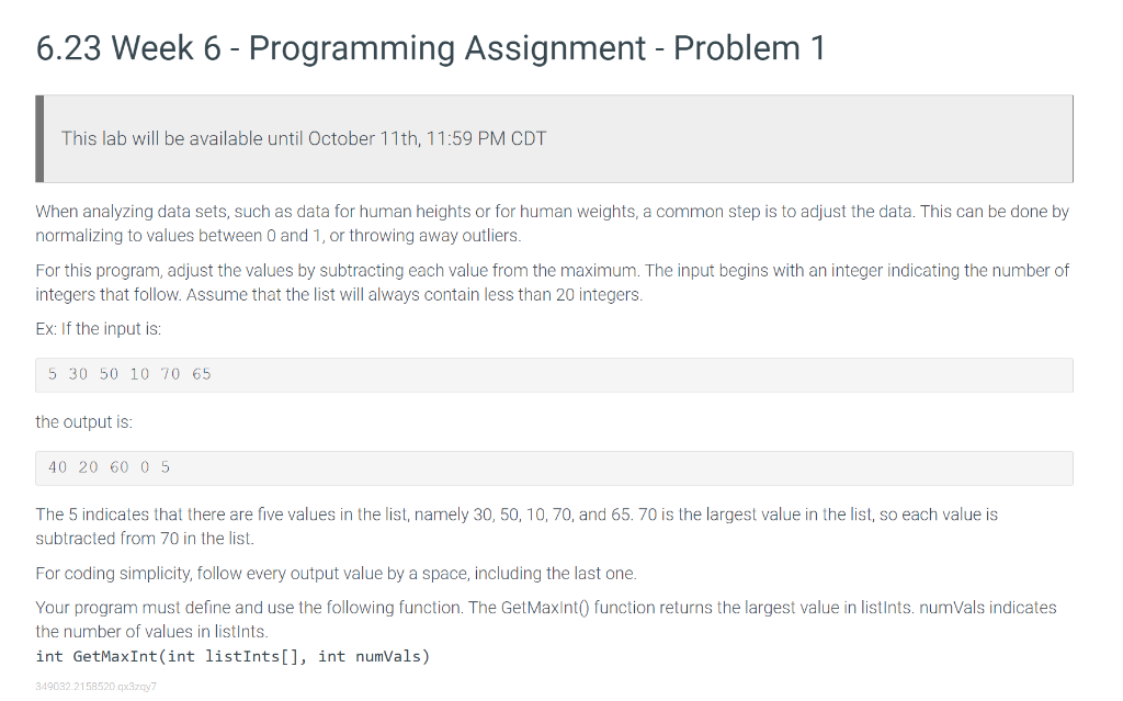 Solved 6.23 Week 6 - Programming Assignment - Problem 1 This | Chegg.com