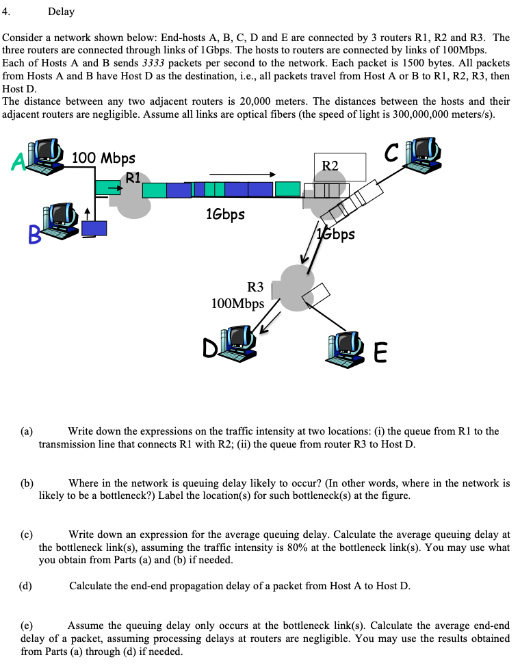 Consider a network shown below: End-hosts A, B, C, D | Chegg.com