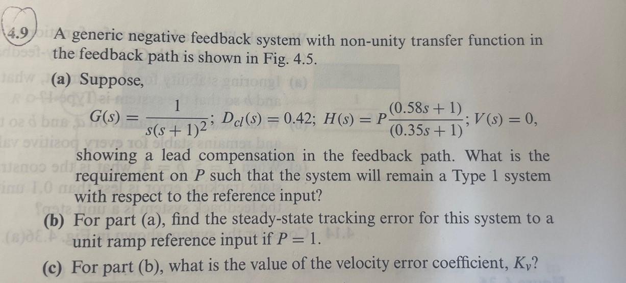 Solved 4.9 A generic negative feedback system with non-unity | Chegg.com