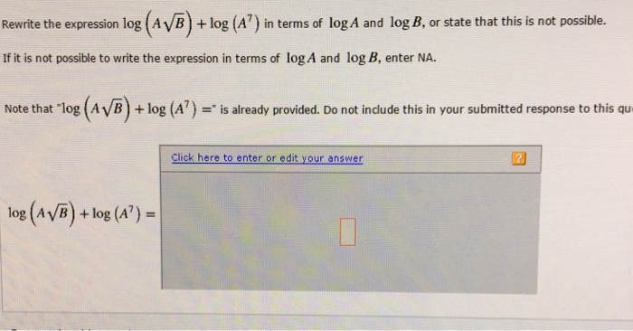 Solved Rewrite the expression log (A Squareroot B) + log | Chegg.com